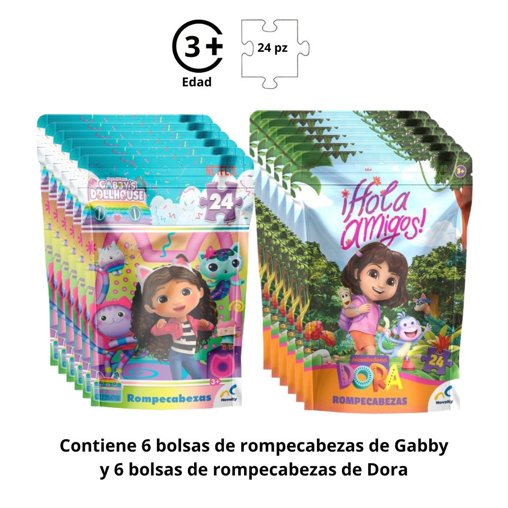 Pack Rompecabezas Gabby’s y Dora – 24 Piezas Cada Uno | Set Infantil – Novelty Corp.